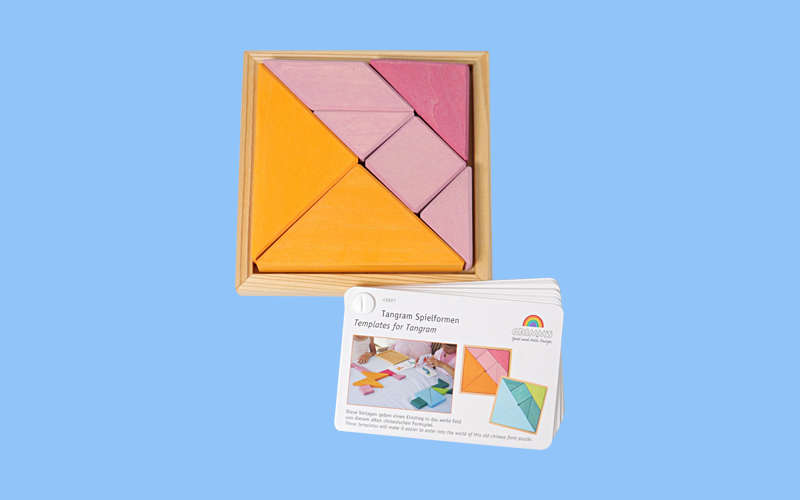 Grimms Tangram Game made of wood (pink-orange) | Tangram puzzle
